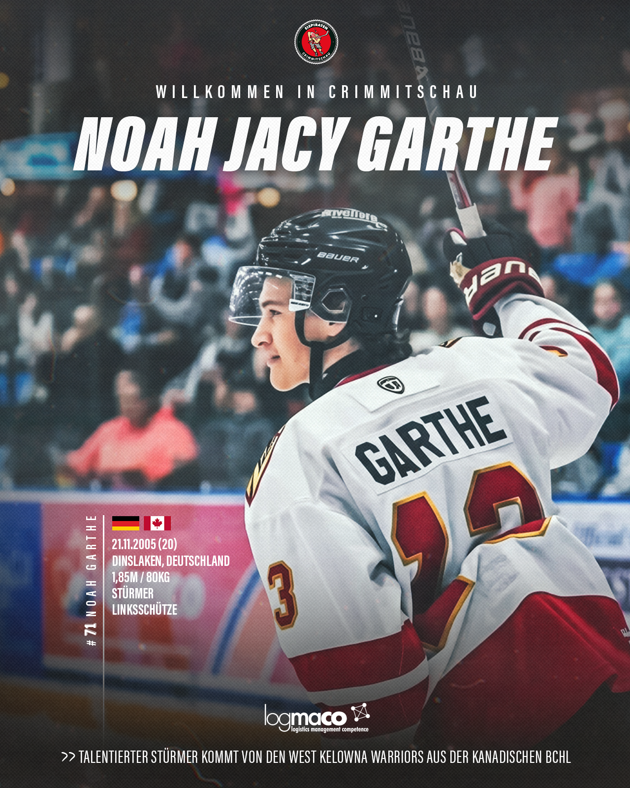 Eispiraten verpflichten Stürmer Noah Jacy Garthe